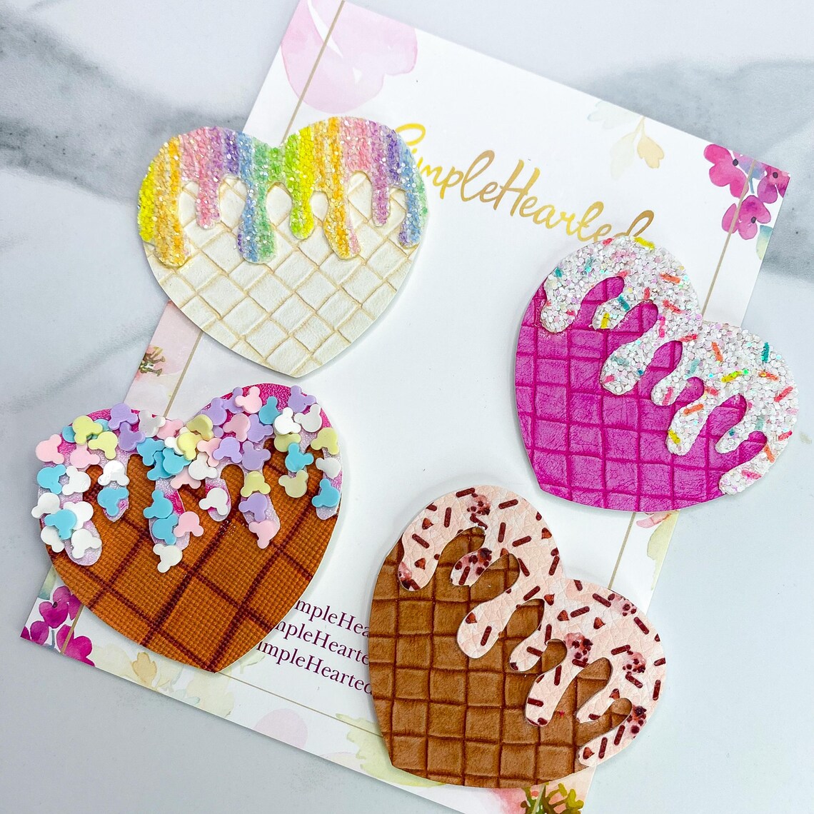 Ice Cream Clip Set, Heart Clip, Glitter Faux Leather Bow, Ice Cream ...