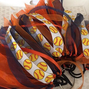 Softball Ribbon Ponytail Ribbons, Sports Hair Ties, Softball Hair ...