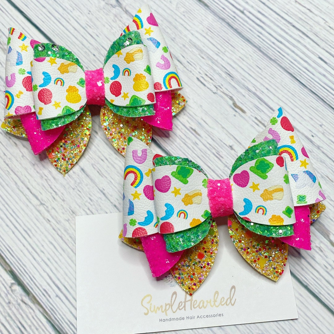 Rainbow Cereal Bow, Toddler Girl Hair Clip, Pigtail Set Bows, Lucky ...