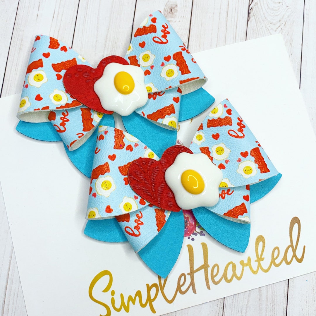 Bacon & Eggs Pigtail Bow Set, Little Girl Bow, Multi Layer Bow, Toddler ...