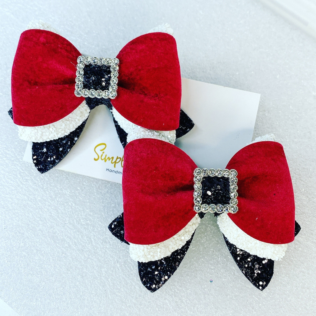 Red Velvet Santa Suit Bows: Rhinestone Buckle Pigtail Set - Etsy