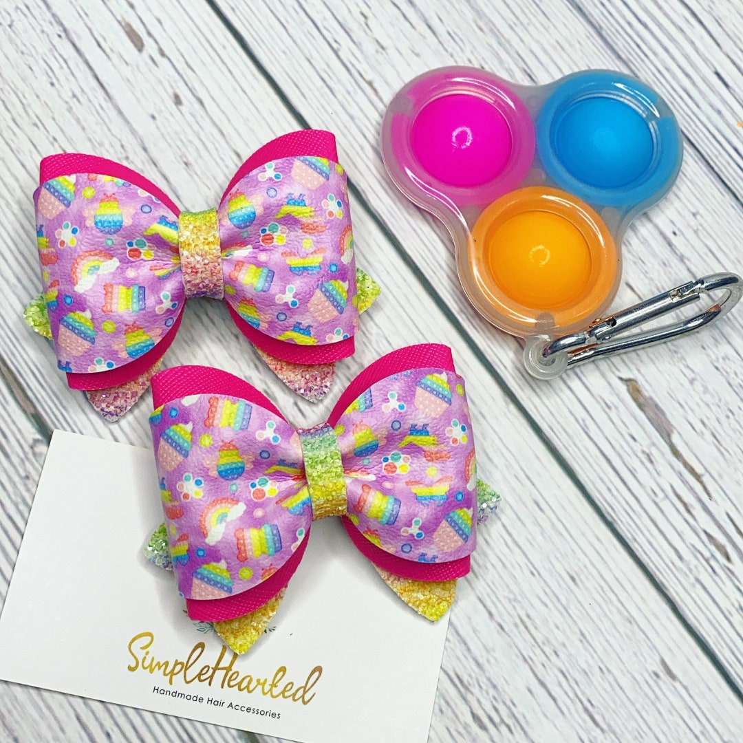 POP IT Toy Fidget, Girl Hair Bows, Toddler Hair Clip, Faux Leather Hair ...