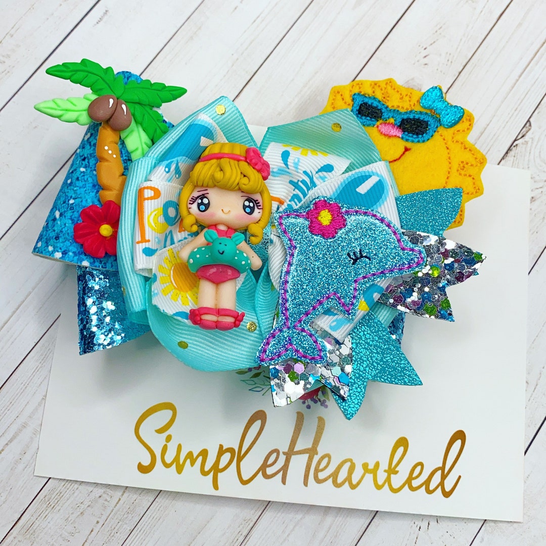 Beach Hair Bow, Under the Sea Hair Bow Clips: OTT Over the Top Hair ...