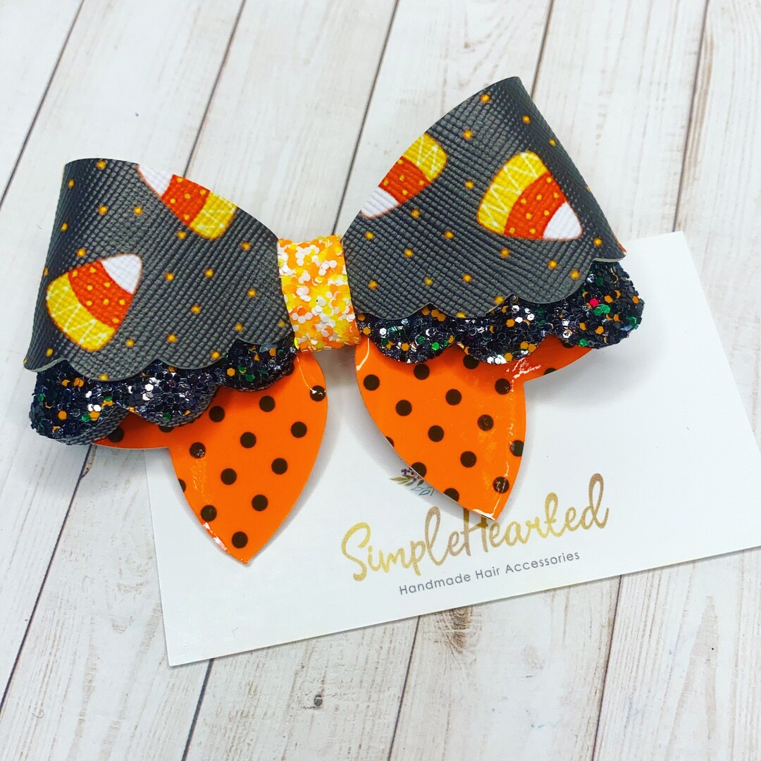 Candy Corn Hair Bow, Halloween Hair Clip, Glitter & Faux Leather, Trick ...