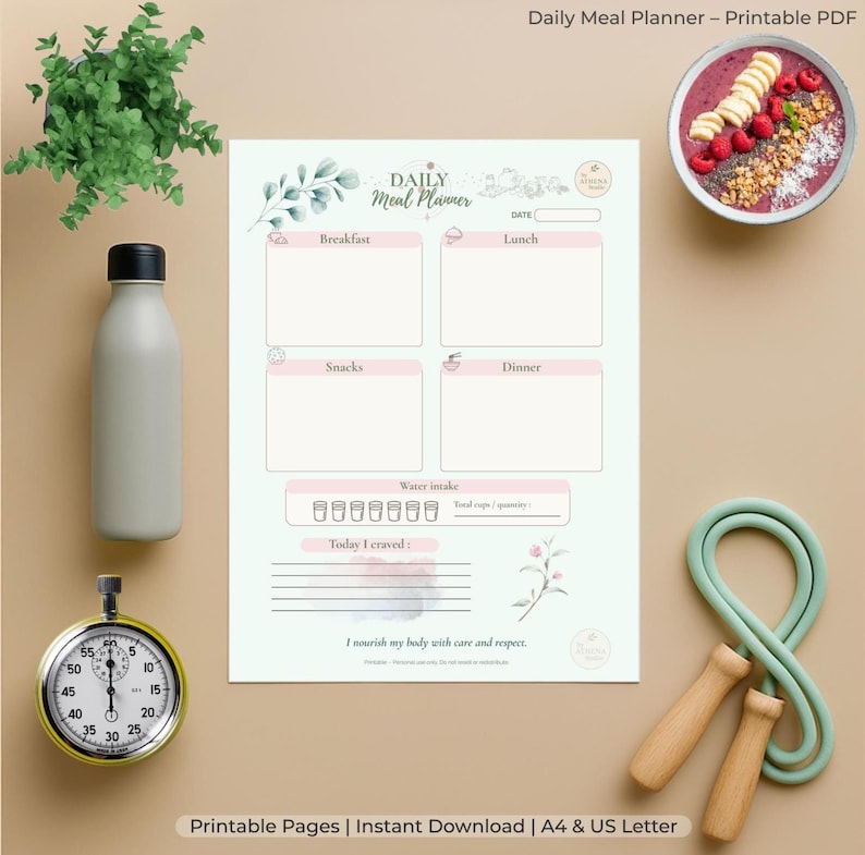 Daily Meal Planner – Printable PDF | A4 + US Letter | Track Meals ...