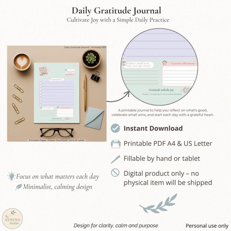 Daily Gratitude Journal – Printable PDF | A4 + US Letter | Self ...