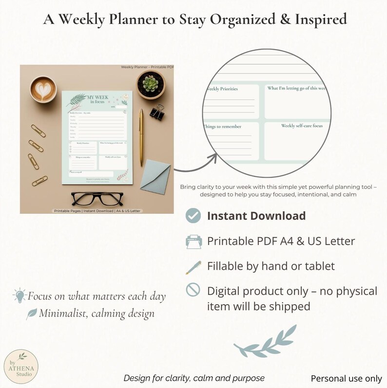 My Week in Focus – Printable Weekly Planner PDF | A4 + US Letter ...