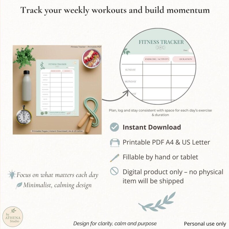 Weekly Fitness Tracker – Printable PDF | A4 + US Letter | Workout Log ...