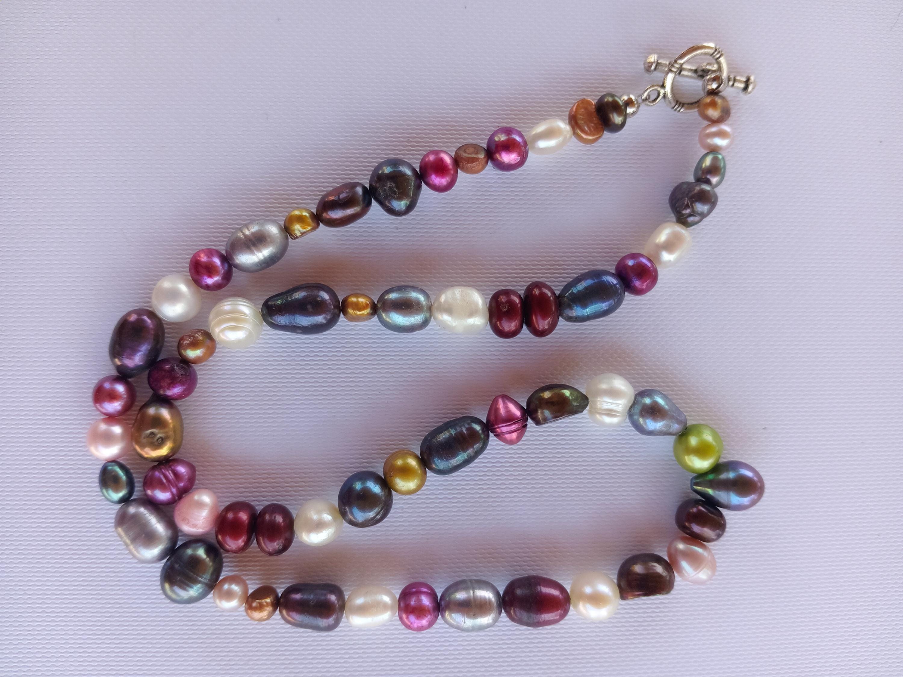 Real Pearl Necklace, Freshwater Pearls, Multi-colored Genuine Pearls ...