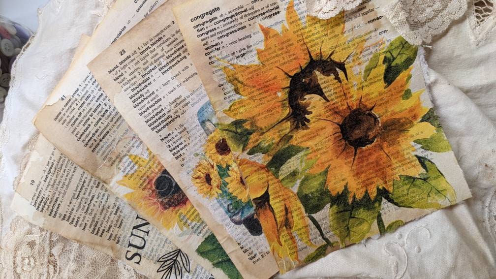 Vintage Decorative Book Pages-sunflowers - Etsy