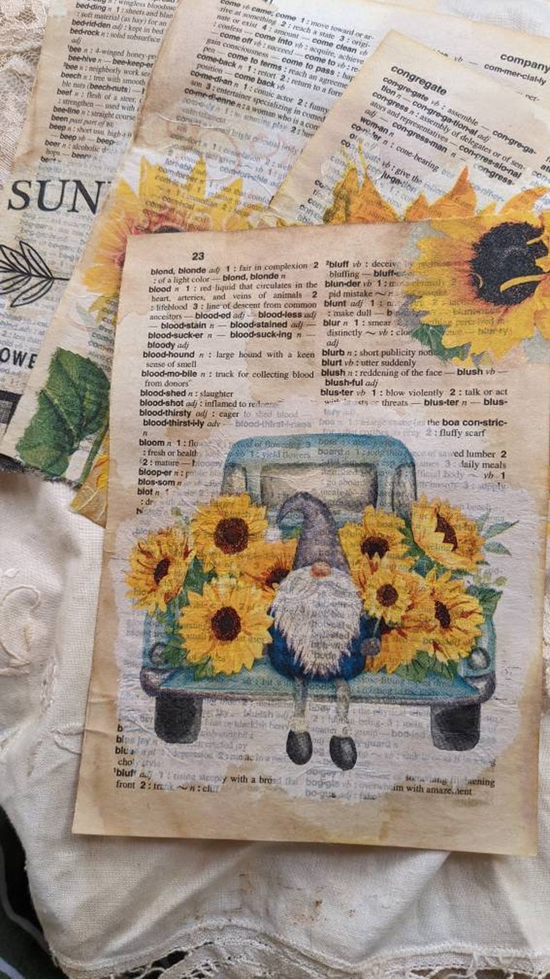 Vintage Decorative Book Pages-sunflowers - Etsy