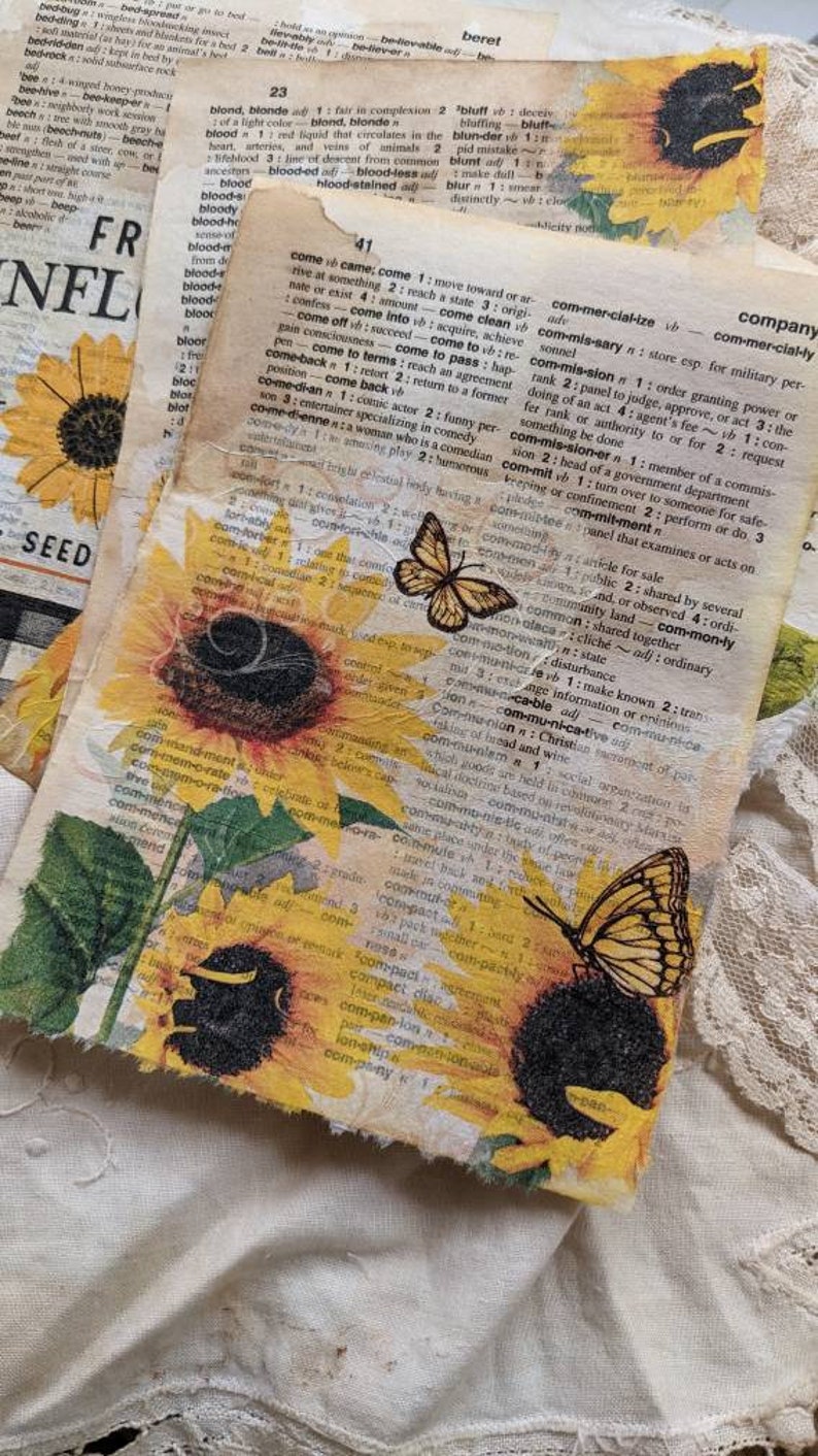 Vintage Decorative Book Pages-sunflowers - Etsy