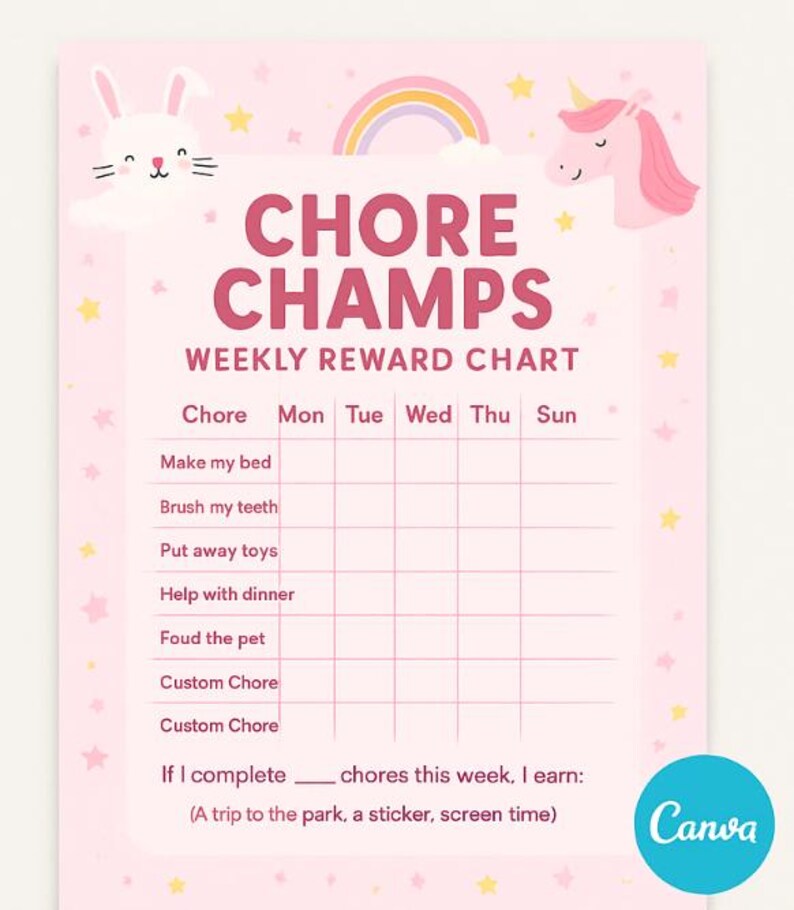 Kids Chore Chart, Reward Chart, Reward, Editable Chore Chart, Printable ...