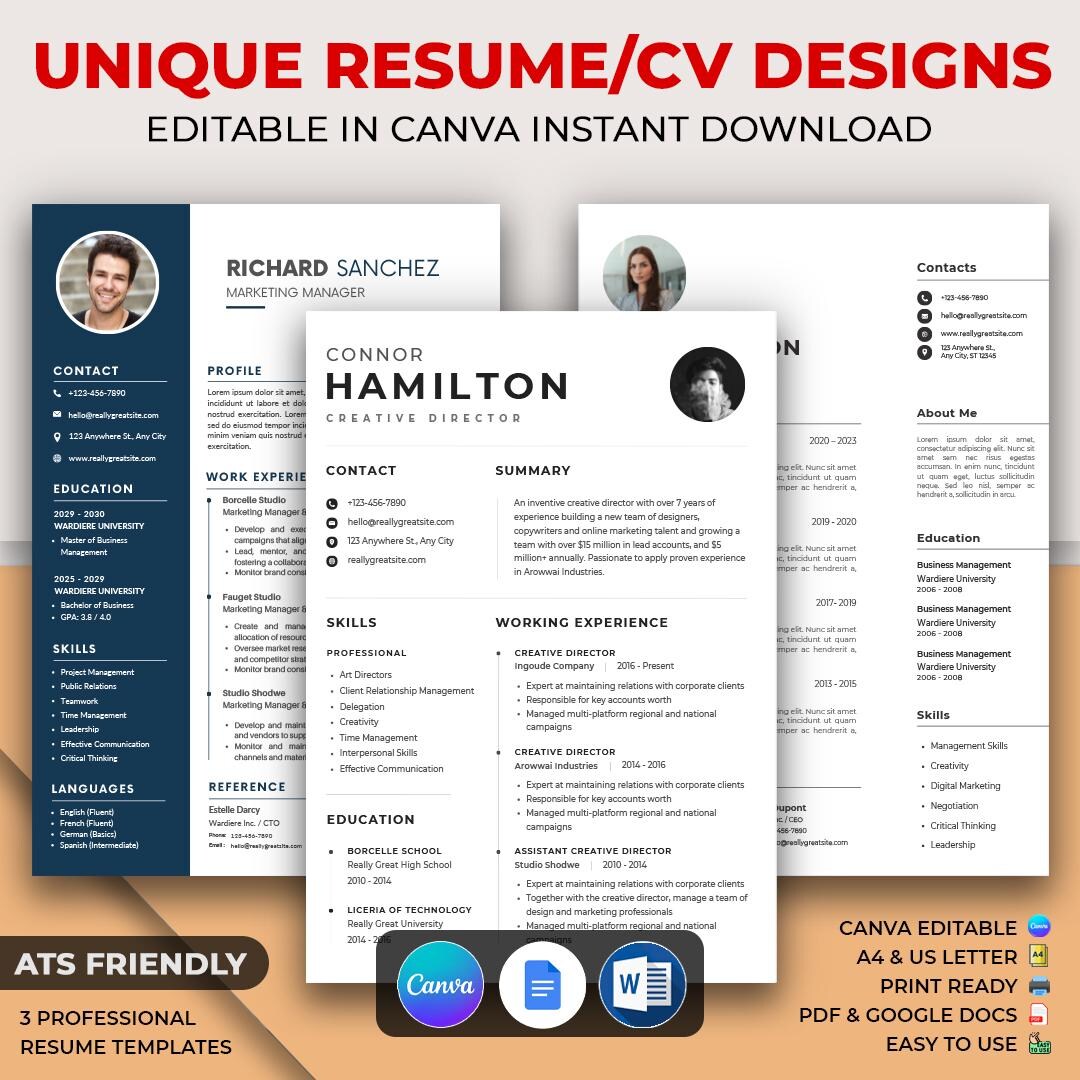 Editable Resume Template Canva, Professional Resume Bundle, Minimalist ...