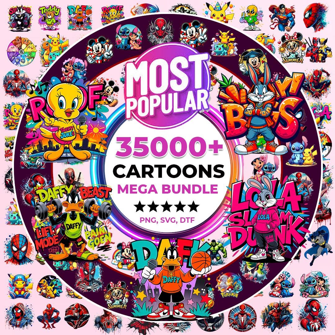 35000+ Funny Cartoon Mega Bundle, Cartoons Clipart, Sublimation Design ...