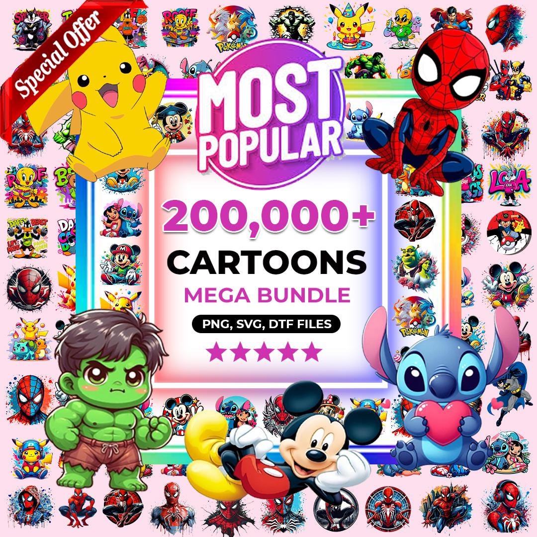 200000+ Funny Cartoon Mega Bundle, Cartoon Characters, Sublimation ...