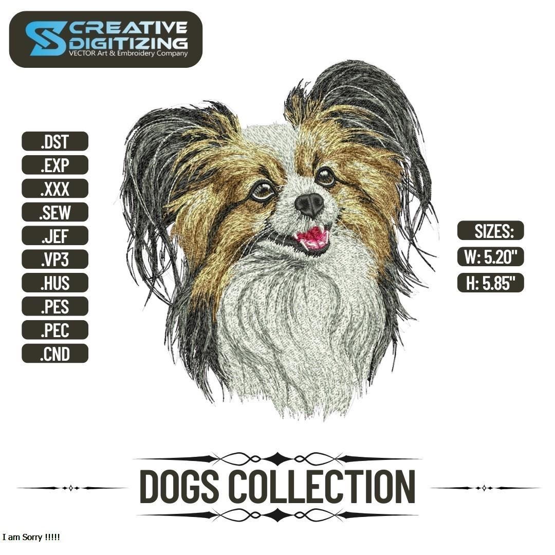 Papillon Dog Embroidery Design: Realistic Pet Portrait Digital Instant ...