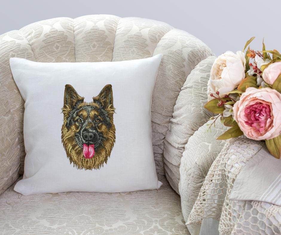 German Shepherd Embroidery Design Realistic Dog Portrait (digital ...