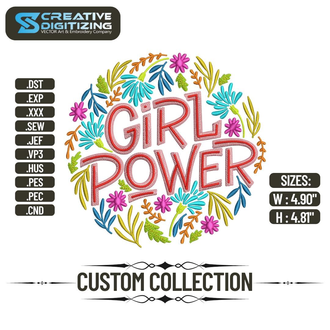 Girl Power Embroidery Design: Feminist Machine Embroidery File (digital ...