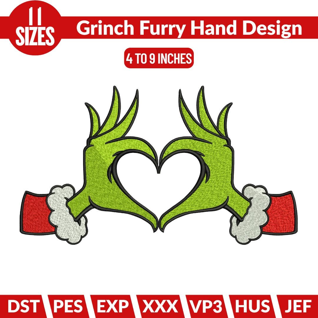 Green Furry Hand Heart Christmas Design | Holiday Stitch File | Machine ...