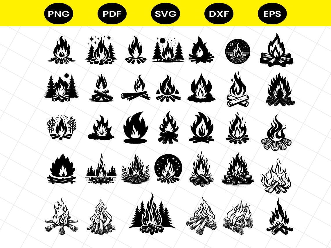 Campfire SVG Bundle | Bonfire Firewood Clipart | Camping Fire Flame PNG ...