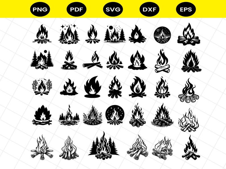 Campfire SVG Bundle | Bonfire Firewood Clipart | Camping Fire Flame PNG ...