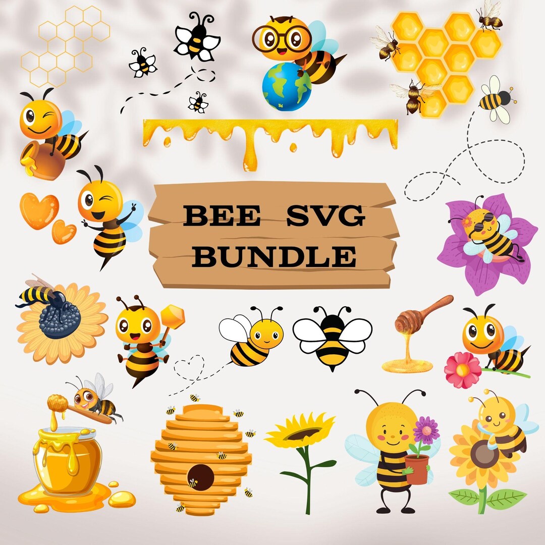 Little Bee Clipart Pack Png, Watercolor Illustration, Party Supplies ...