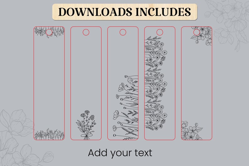 5 Floral Bookmark Svg Bundle, Wooden Bookmark Template, Engraved ...