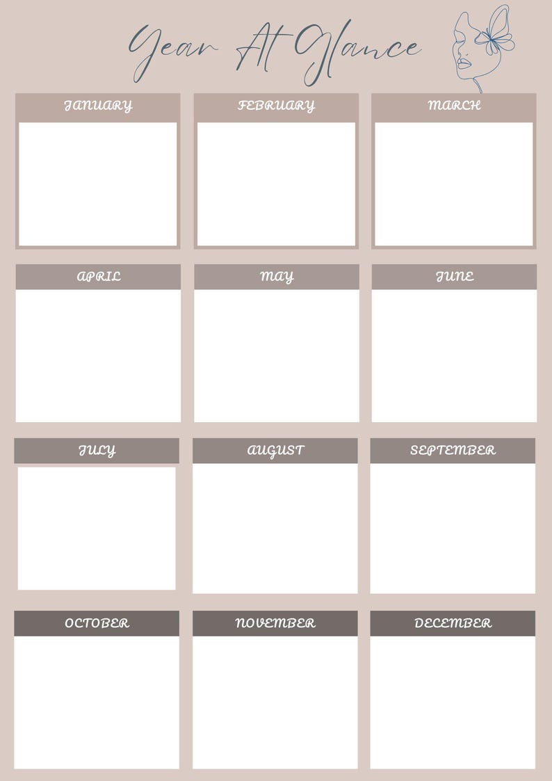 Minimalist Year at a Glance Planner | Printable Year Overview Page ...