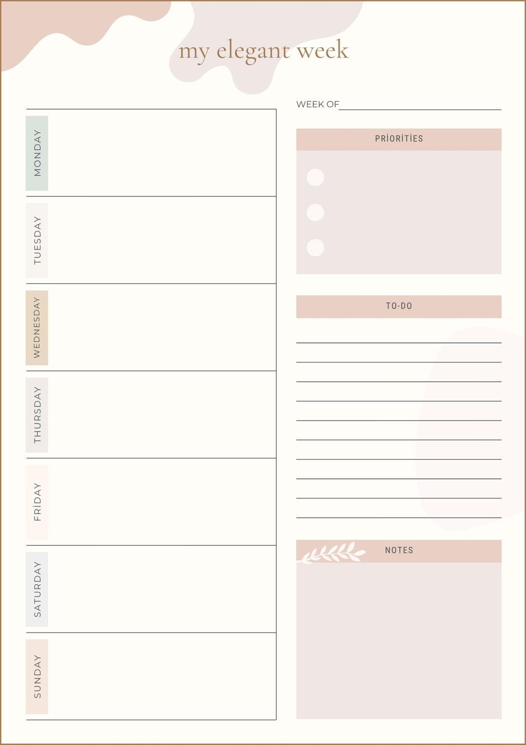 Elegant Weekly Planner | Printable Weekly Schedule | Minimalist To-do ...