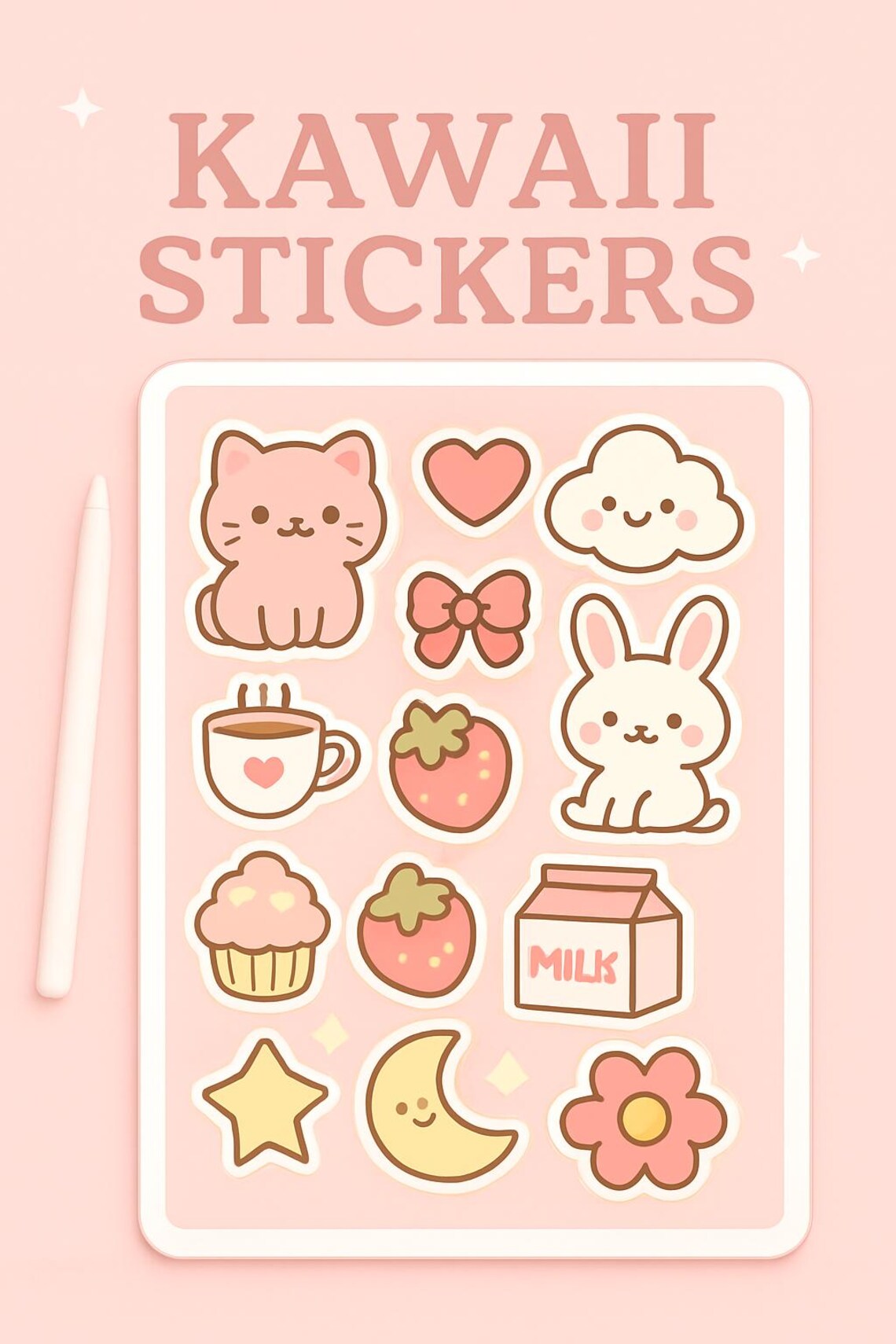 Cute Kawaii Printable Stickers Pastel Peach Stickers Sheet Digital ...