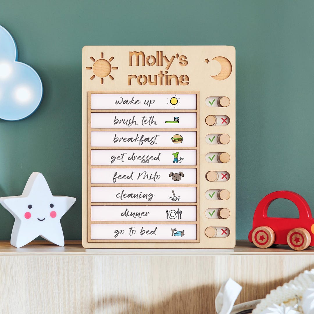 Customized Wooden Toddler Chart, Visual Schedule, Daily Routine Chart ...