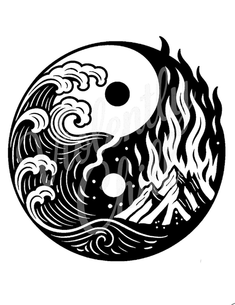 Water & Fire Ying Yang Coloring Page • Printable Digital Download - Etsy