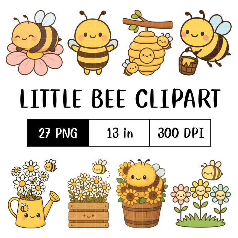Little Bee Clipart PNG | Cute Bees, Hive and Flowers Watercolor ...
