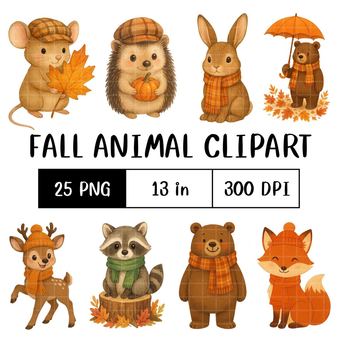 Fall Woodland Animals PNG Set | Cozy Autumn Forest Clipart for ...