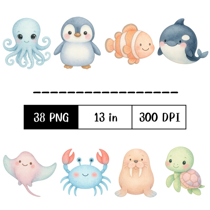 Watercolor Sea Animals Clipart Bundle: Nursery Decor (digital Download ...