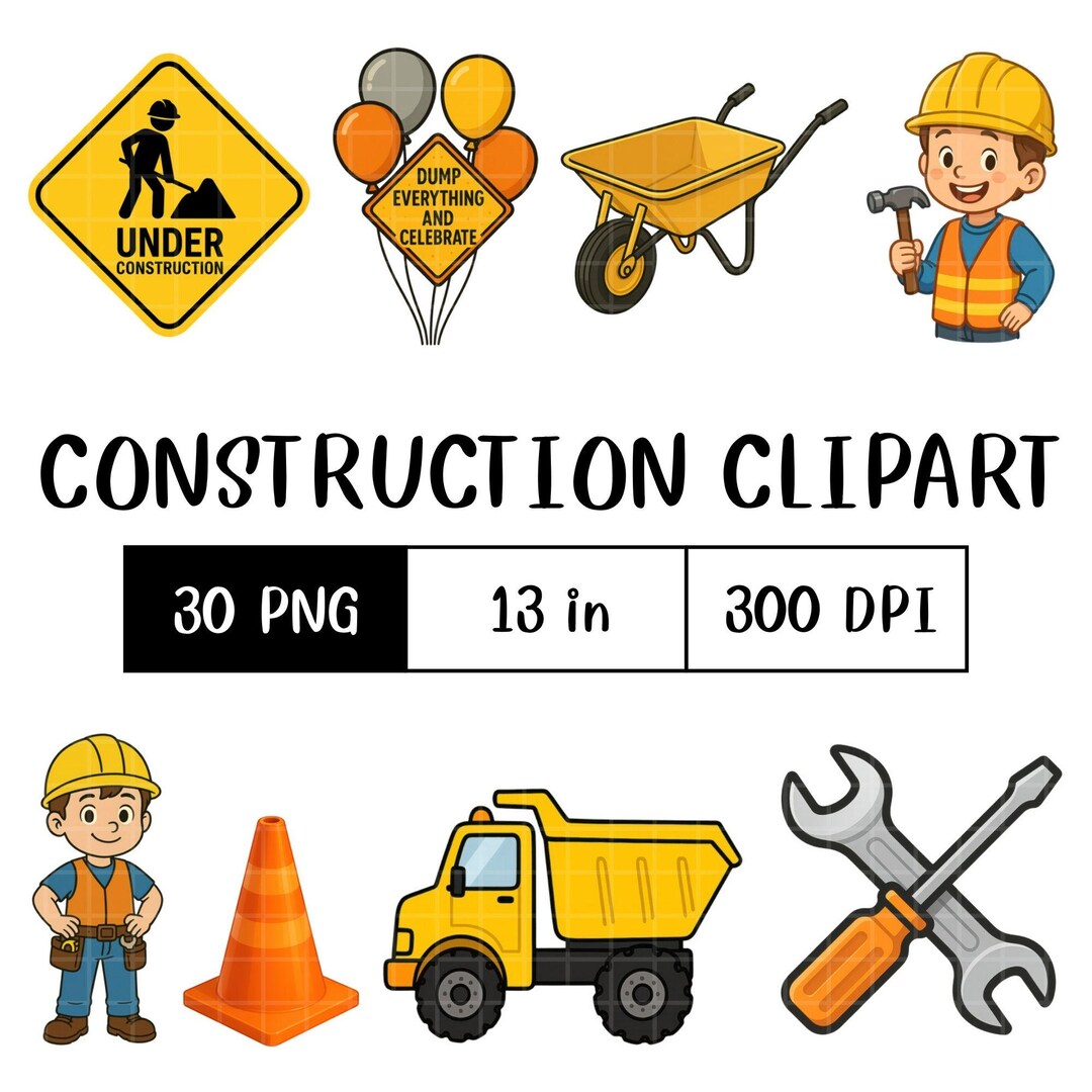 Construction Clipart PNG Bundle: Builder Trucks & Tools (digital ...