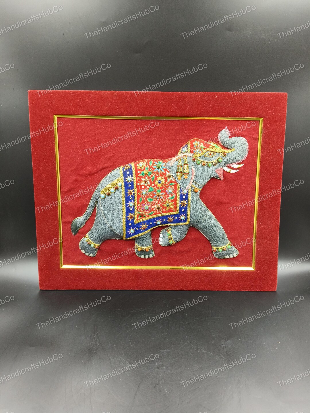 Zardozi Elephant Wall Art Red Velvet | Hand Embroidered Indian Decor ...