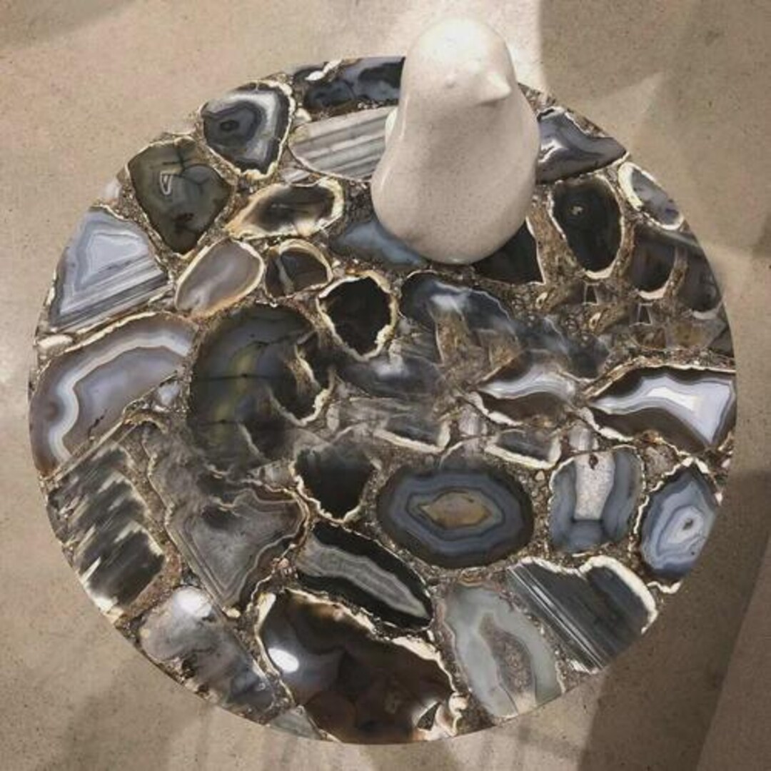Black Agate Table Top | Round Gemstone Accent Table, Modern Interiors ...