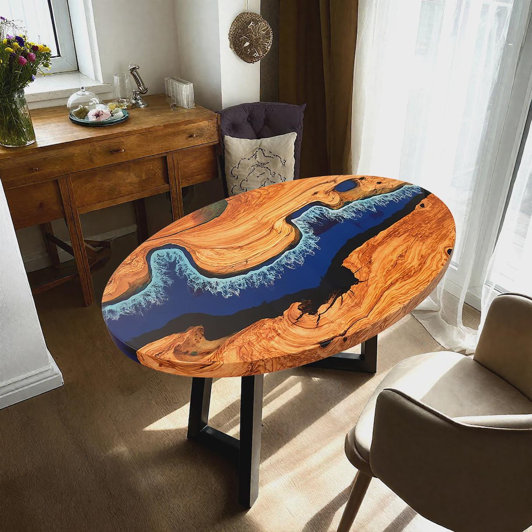 Show Stopping Oval Epoxy Acacia Wood Table Top | Custom Ocean Resin ...