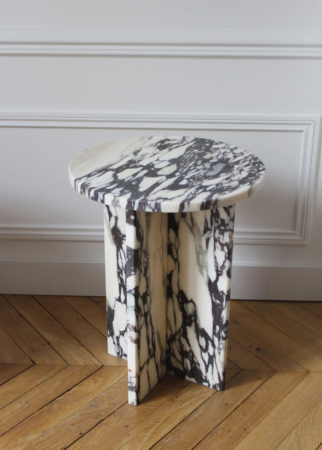 Handmade Round Calacatta Viola Marble Table | With X Design Leg ...