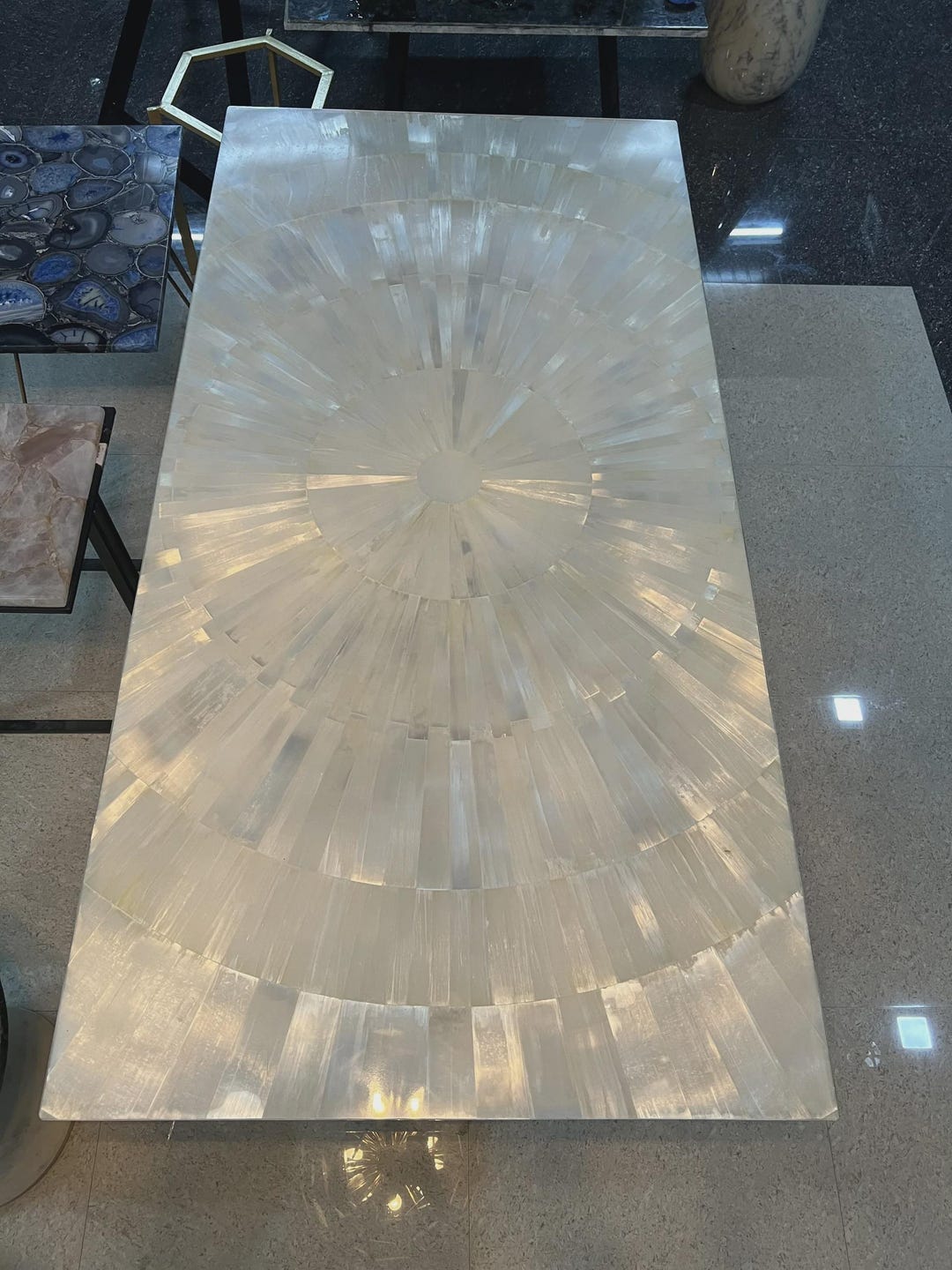 Selenite Rectangular Dining Table Top | Crystal Sunburst Centerpiece ...