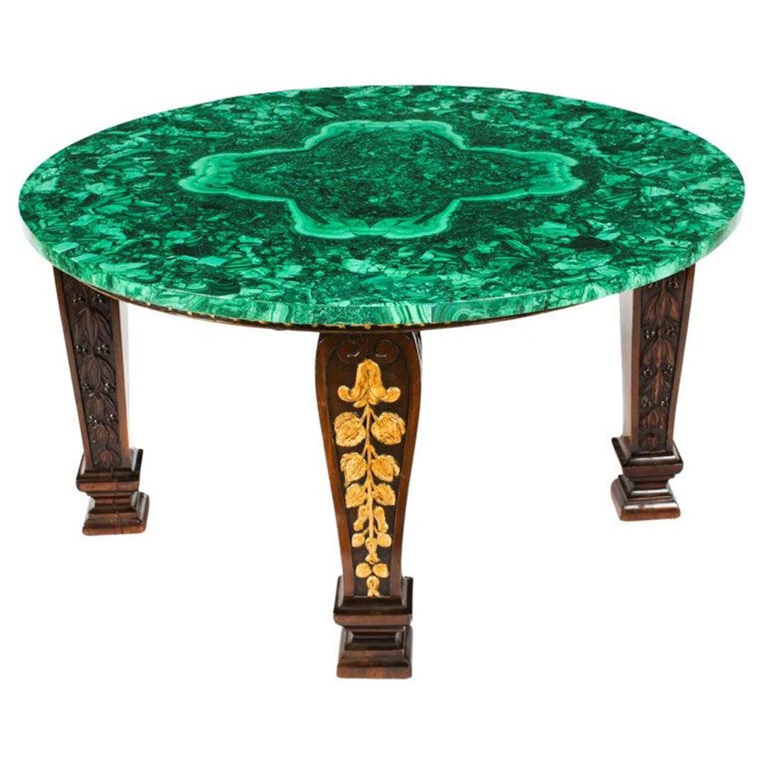 Round Malachite Coffee Table Top | Handmade Vibrant Green Floral Inlay ...