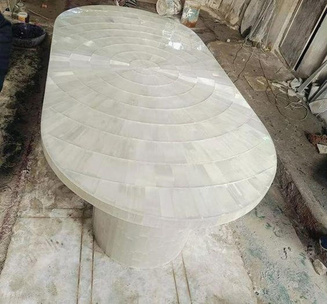 Selenite Oval Table Top | Hand-arranged Gemstone Tiles, Customizable - Etsy