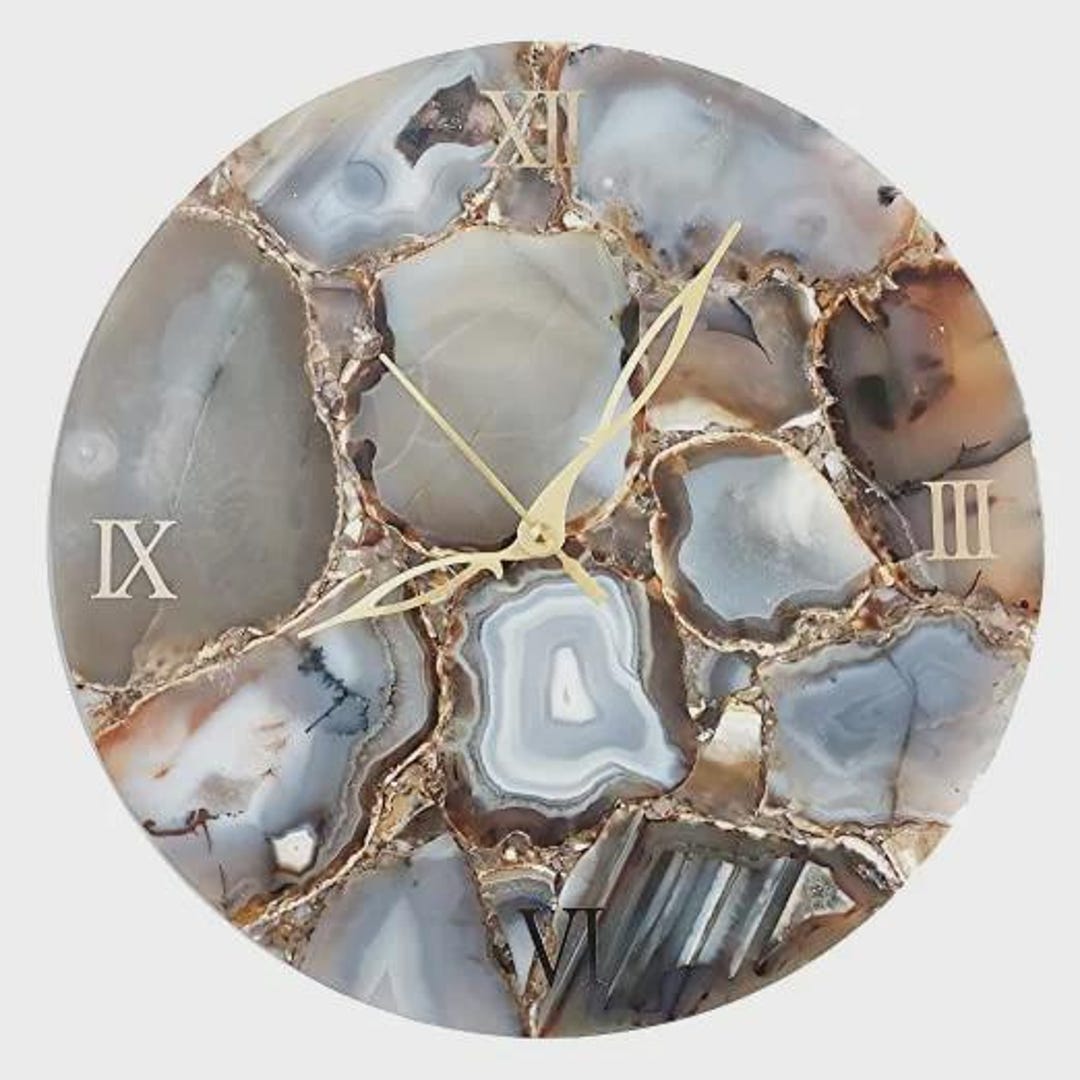 Agate Round Wall Clock | Handmade Gemstone Slice Art Decor - Etsy