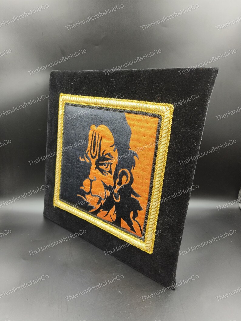 Modern Hanuman Embroidery Wall Art | Velvet Frame | Lord Hanuman Decor ...