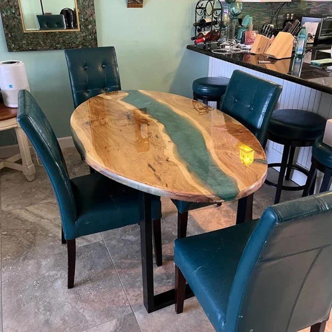 Stunning Oval Epoxy River Table Top | Custom Live Edge Wood Resin ...