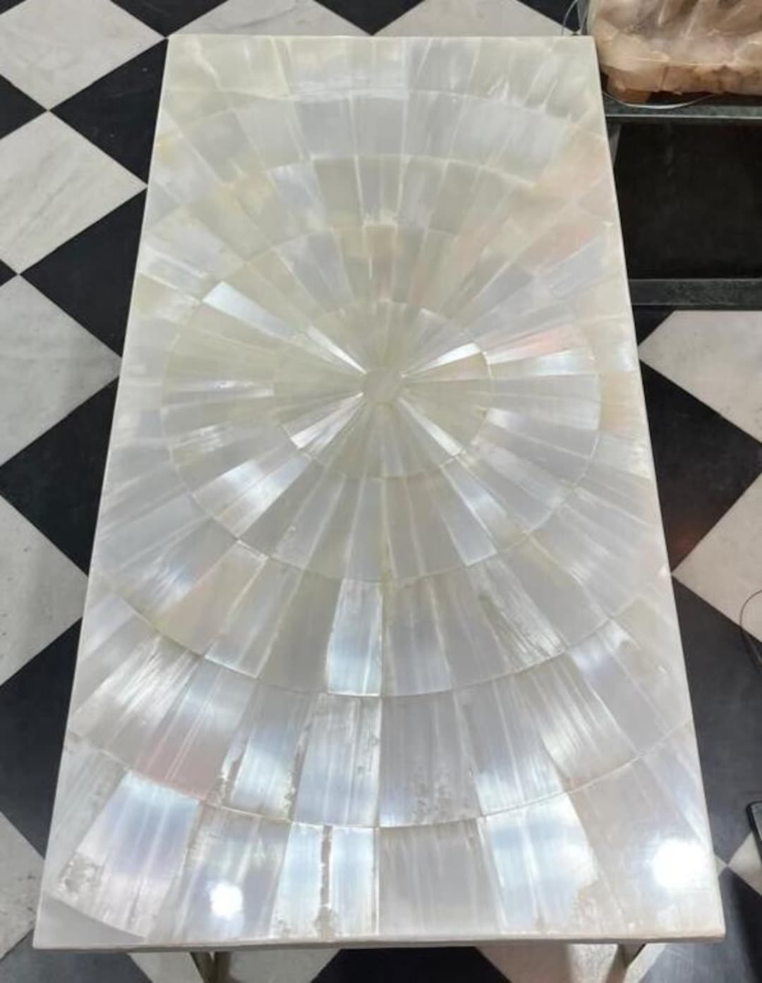 Selenite Rectangular Table Top | Sunburst Mosaic, Modern Elegance - Etsy