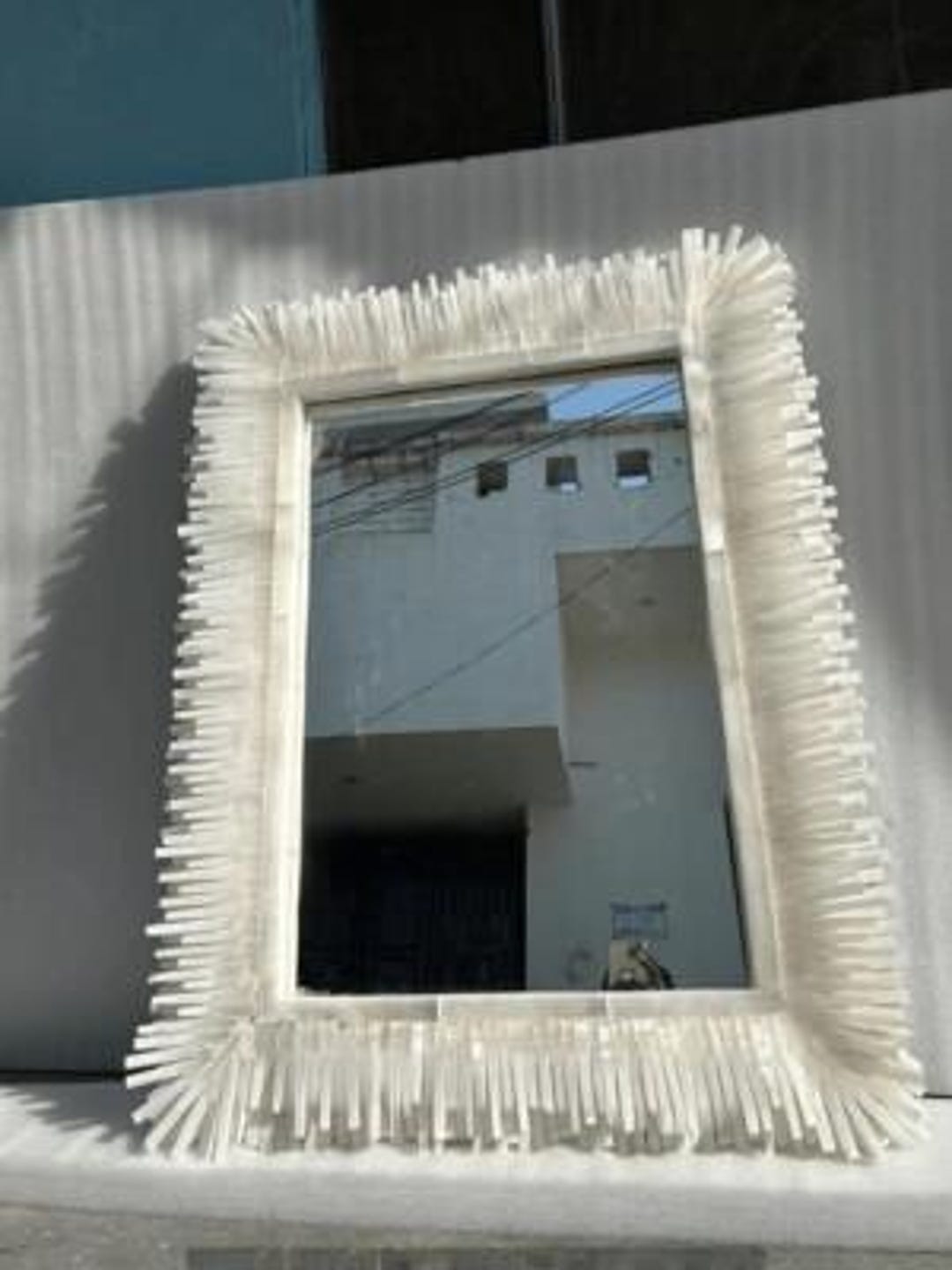 Handmade Rectangular Selenite Mirror | Spiked Crystal Frame | Luxury ...