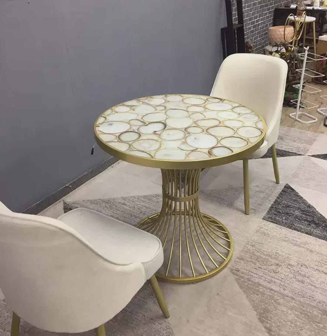 Elegant White Agate Round Table Top | Luxury Custom Semi-precious ...